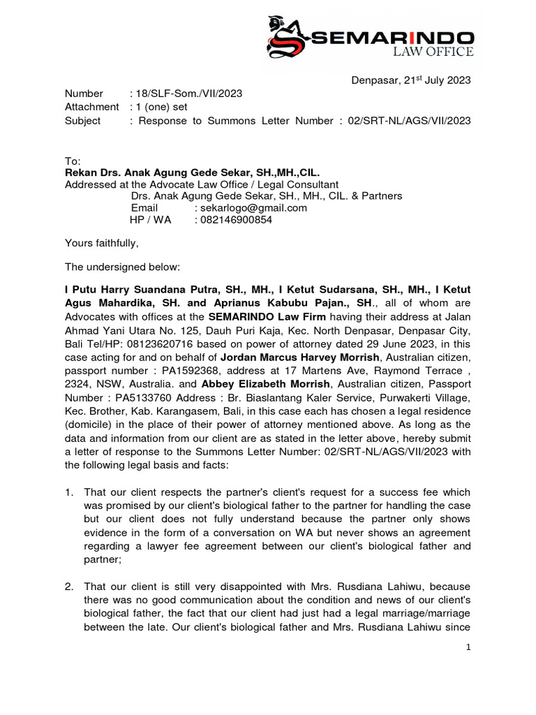 Surat Tanggapan Jordan Abbey English | PDF | Justice | Crime & Violence