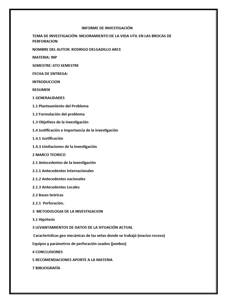 Informe de Investigación Primera Parte | PDF | Perforación
