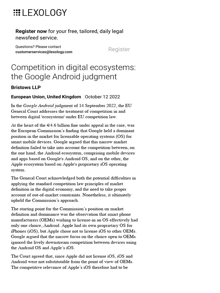 Competition in Digital Ecosystems The Google Android Judgment - Lexology | PDF | Android ...