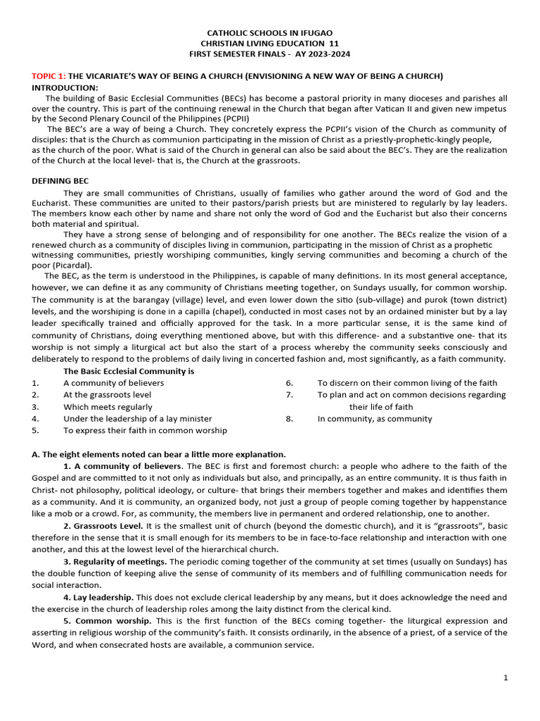 Cle 11 1st Q Finals LP Students | PDF | Bible | Eucharist