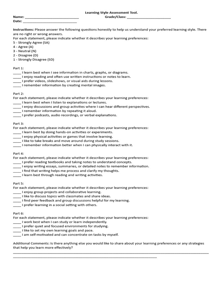Learning Style Assessment Questionnaire | PDF | Learning Styles | Learning