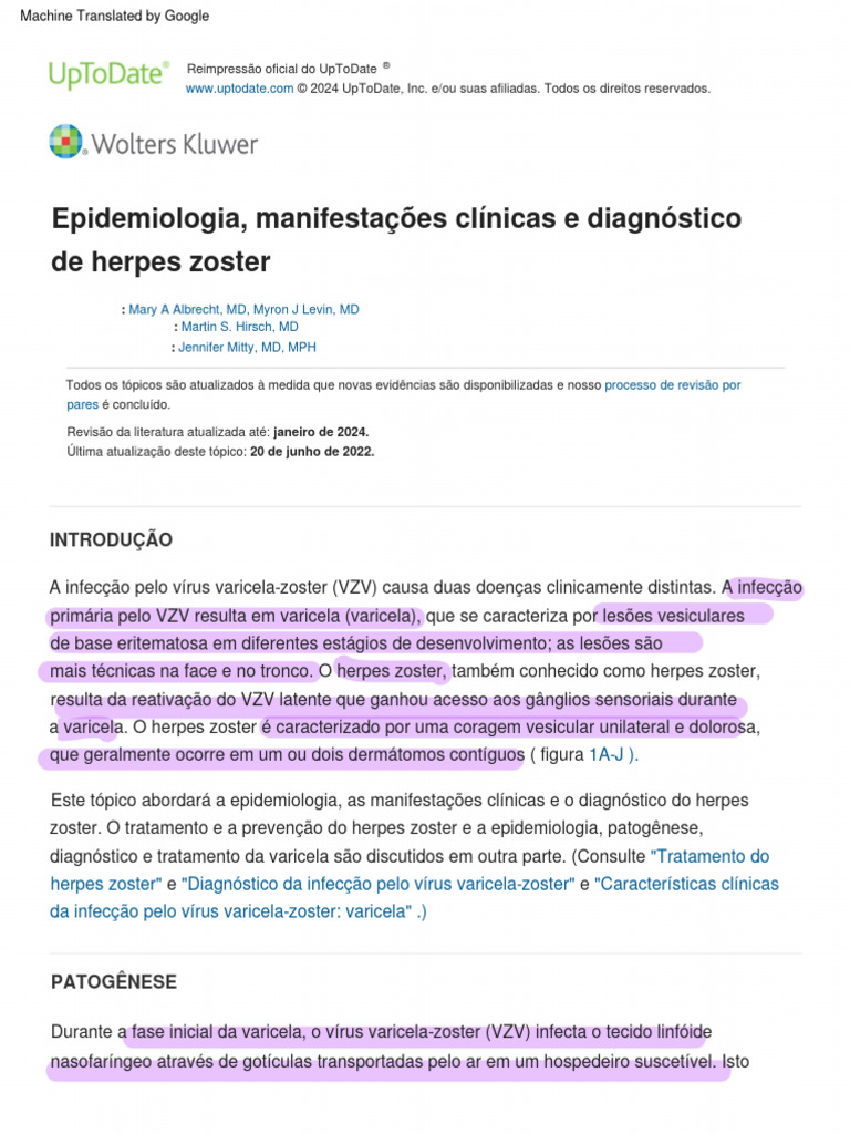 Epidemiologia, Manifesta - Es CL - Nicas e Diagn - Stico Do Herpes Zoster - UpToDate | PDF ...