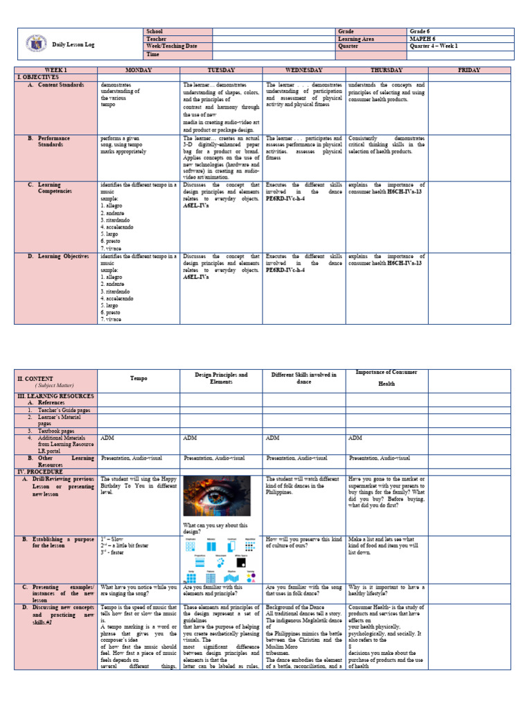 DLL Mapeh Q4 W1 | Download Free PDF | Tempo | Dances