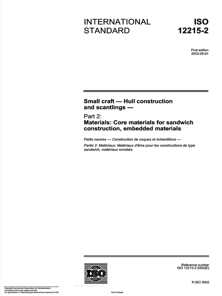 ISO 12215-2 - MATERIALS - Core Materials For Sandwich & Construction | PDF
