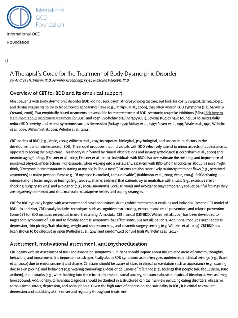 A Therapist's Guide For The Treatment of Body Dysmorphic Disorder - BDD ...