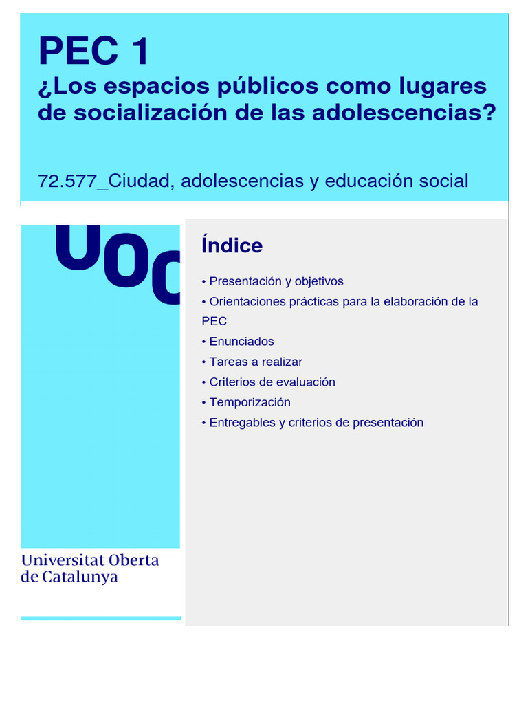 PEC 1 - Ciudad, Adolescencias y Educación Social | PDF | Socialización | Adolescencia