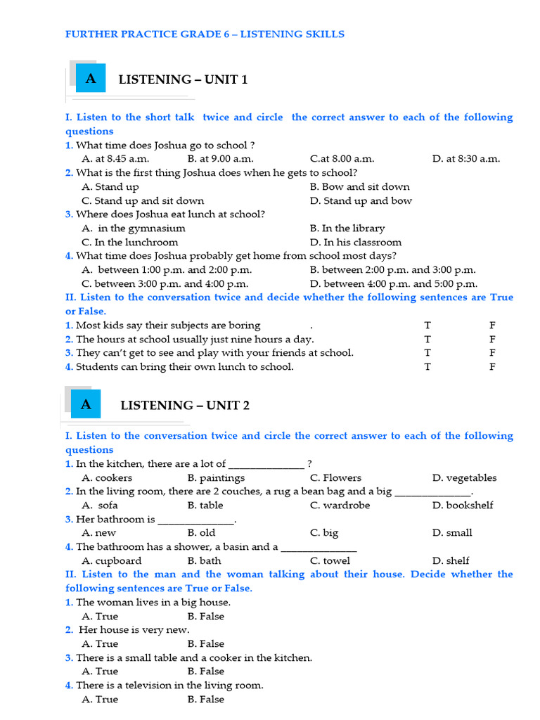 Grade 6 Listening Skills Practice | PDF