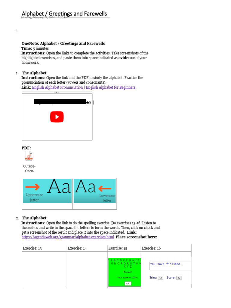 English Alphabet & Greetings Exercises | PDF | Alphabet | English Language