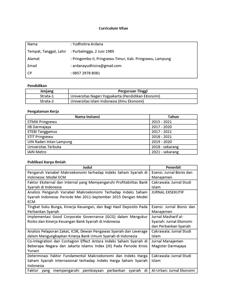 CV Pak Yudhistira | PDF