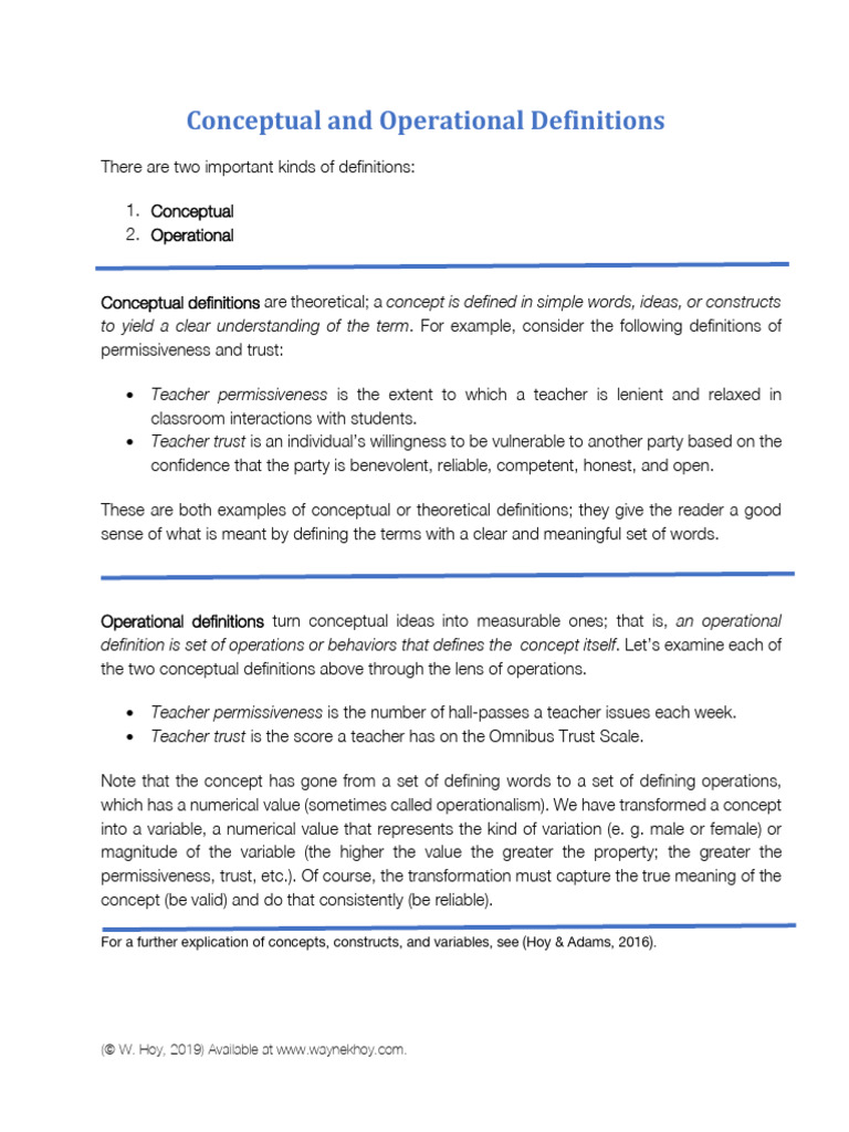 Conceptual and Operationa Definitions | PDF