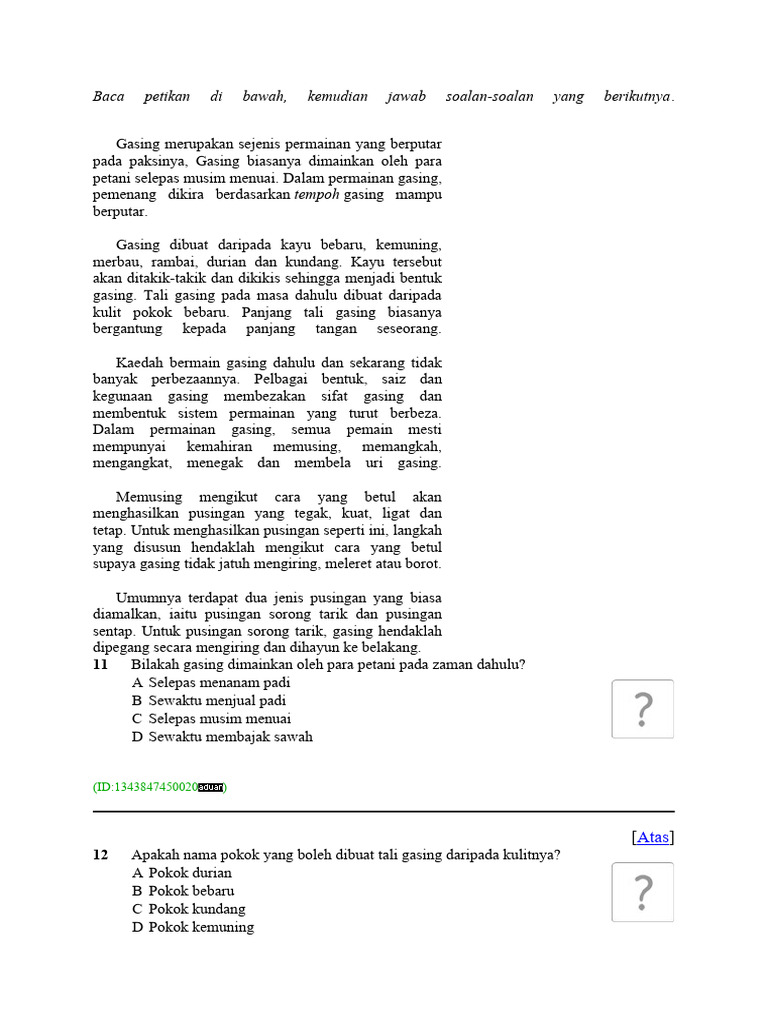 Baca Petikan Di Bawah, Kemudian Jawab Soalan-Soalan Yang Berikutnya | PDF