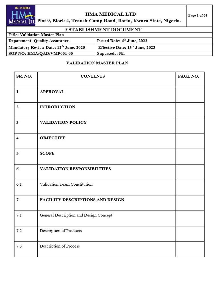 HMA Medical Validation Master Plan | PDF | Verification And Validation