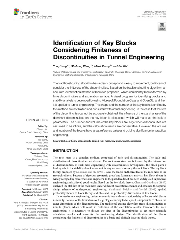 2022 - Yang Et Al. - Identification of Key Blocks Considering Finiteness of Discontinuities in ...