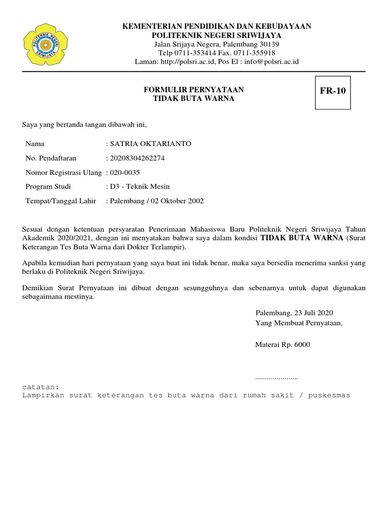 Surat Pengantar Dan FR-10 | PDF