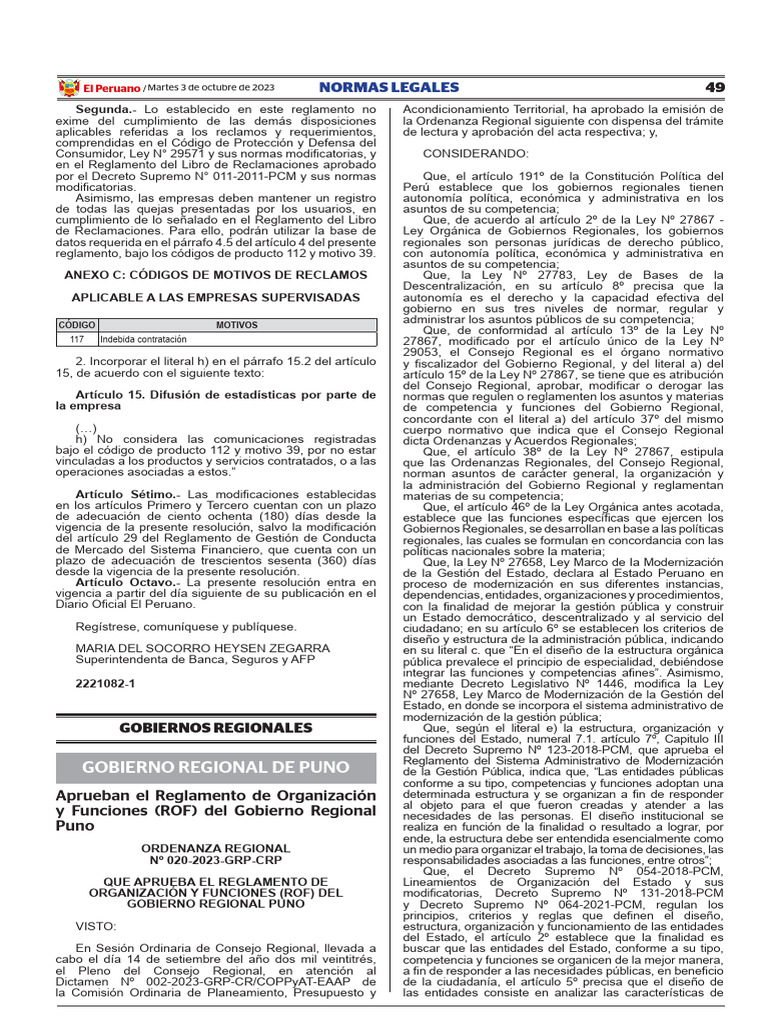 Rof 2023 GRP Fin Con or Peruano | PDF | Administración Pública | Regulación