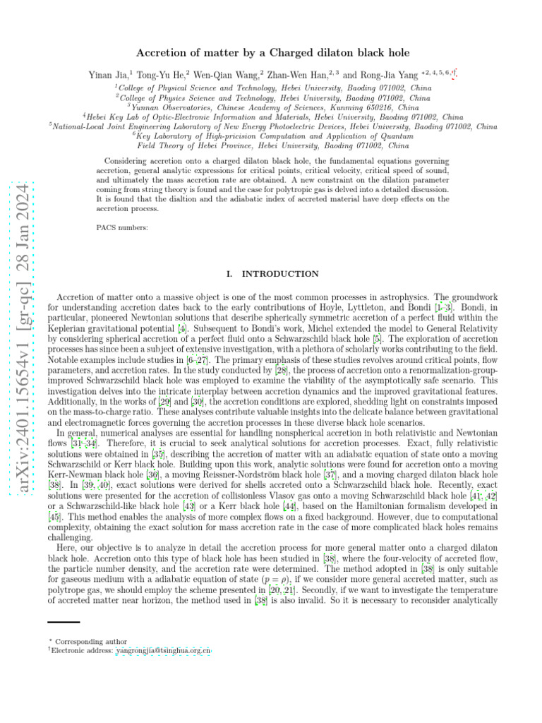 Accretion Dynamics in Charged Dilaton Black Holes | PDF | Black Hole ...
