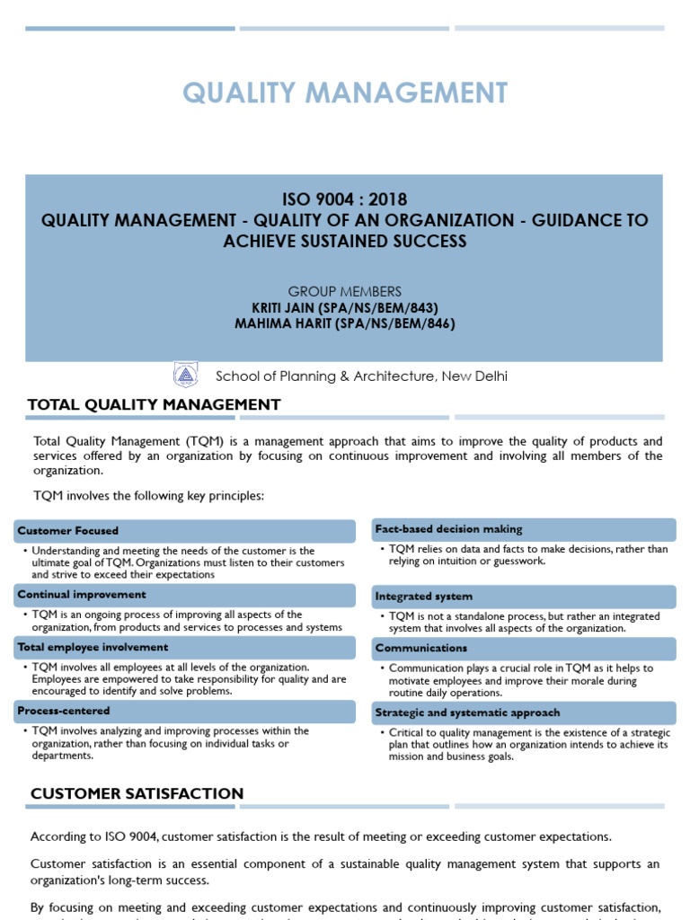 Kriti - Mahima - ISO 9004 Quality Management Assignment | Download Free PDF | Iso 9000 | Risk ...