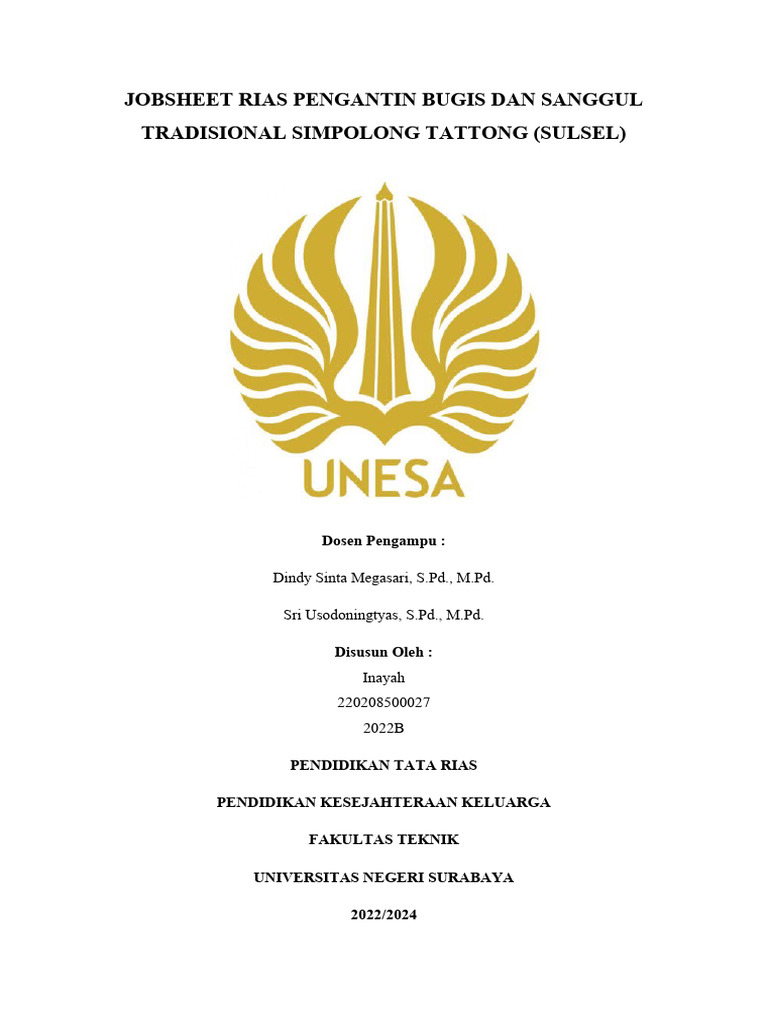 Jobsheet Rias Pengantin Bugis Dan Sanggul Tradisional Simpolong Tattong ...