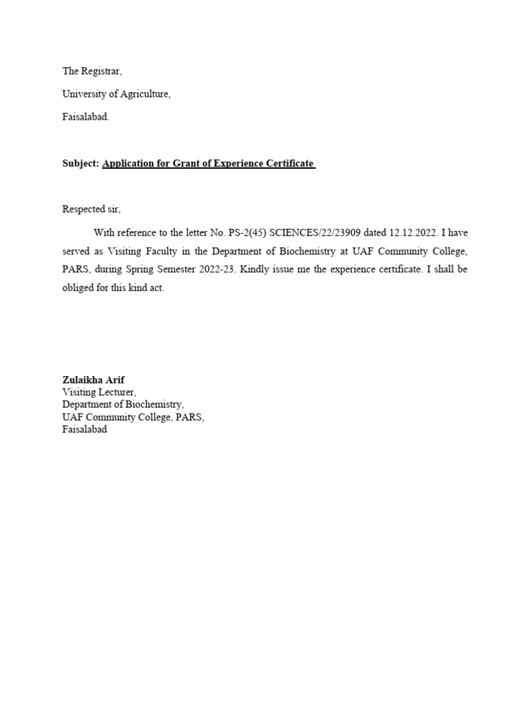 Experience Certificate Application | PDF