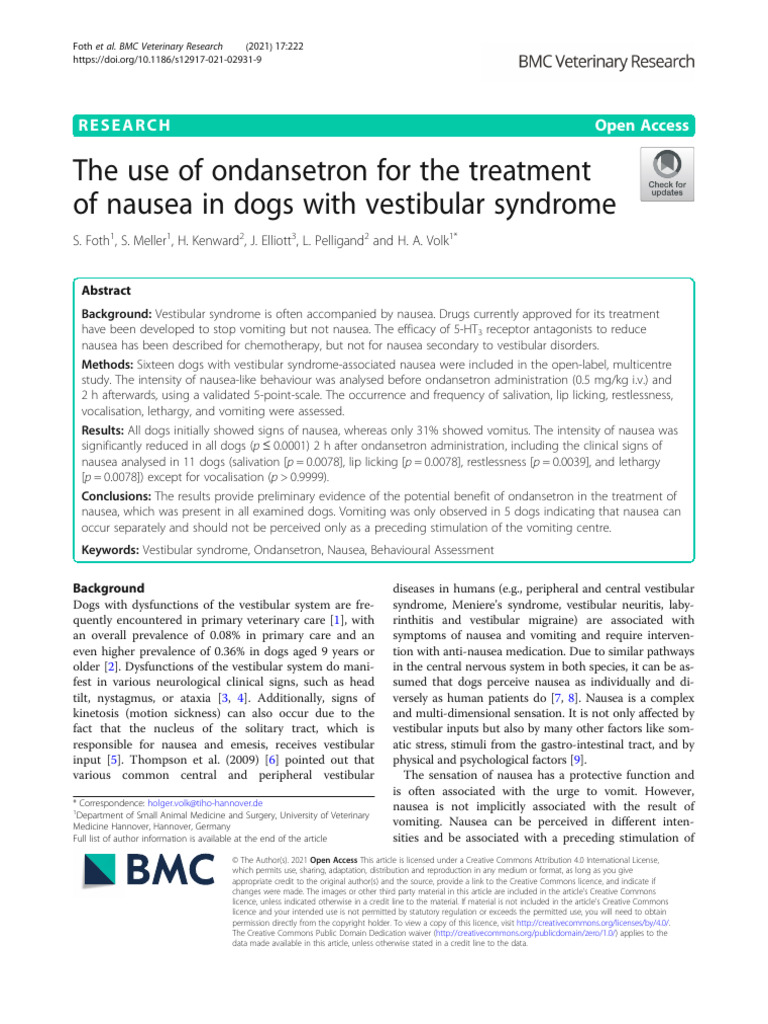 The Use of Ondansetron For The Treatment of Nausea in Dogs With ...