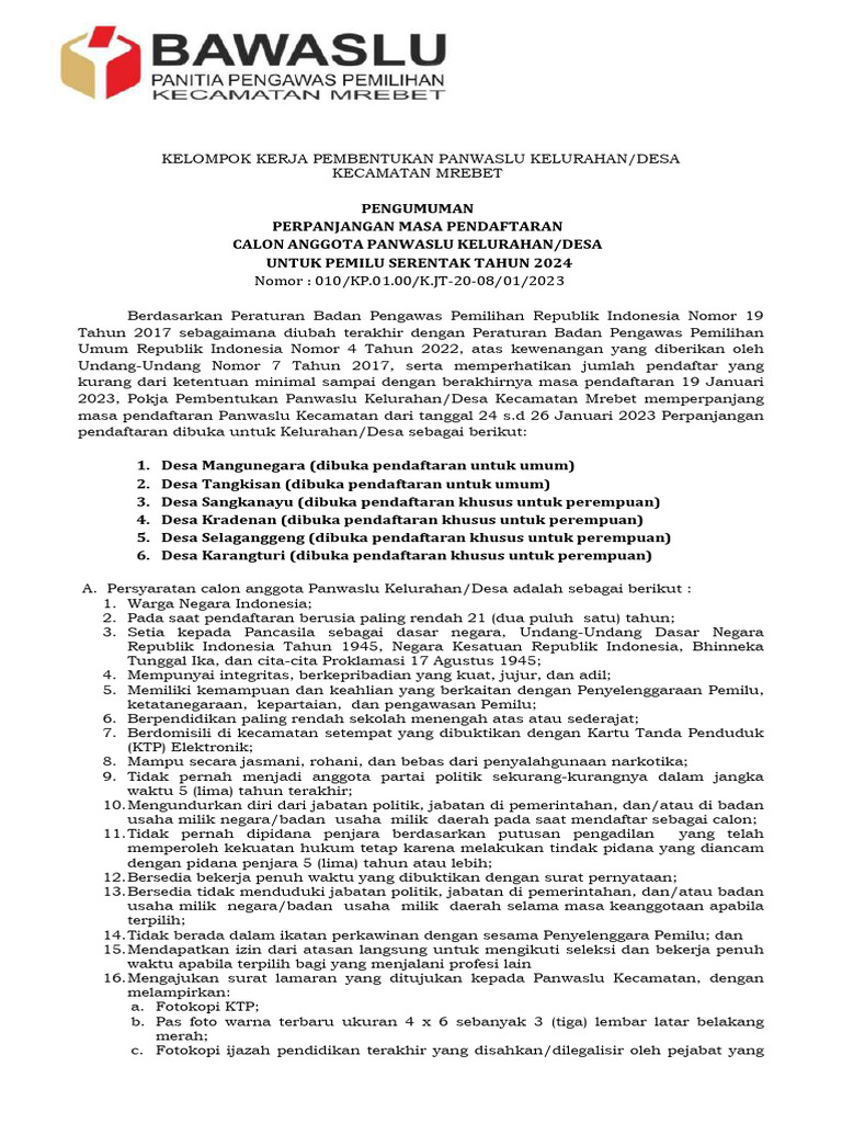 Draft Pengumuman Perpanjangan Pendaftaran PKD | PDF