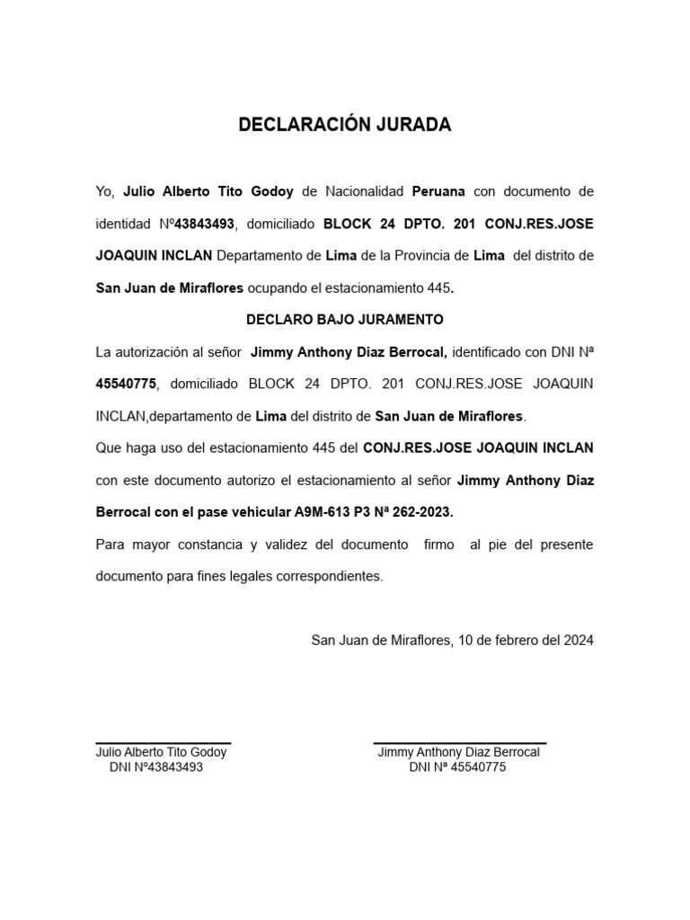 Declaracion Jurada Simple | PDF