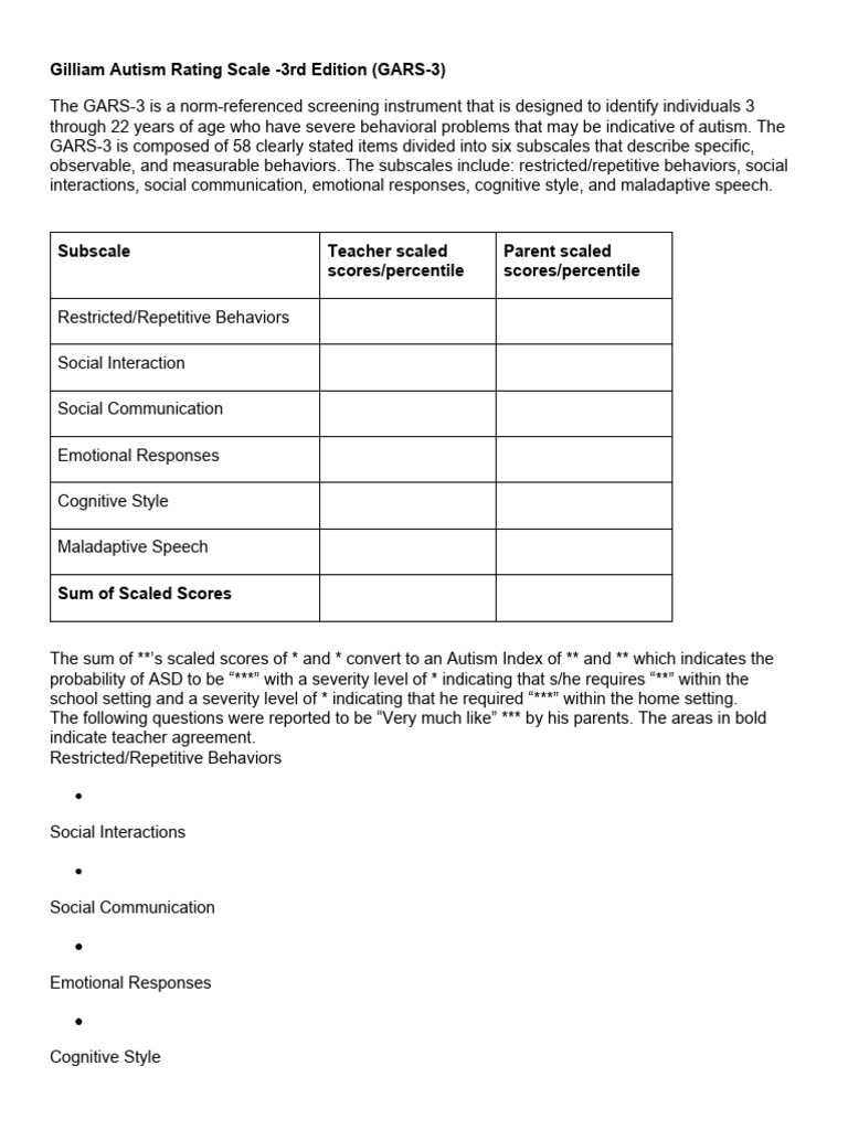 S3 GilliamAutismRatingScale SampleWriteUp | PDF