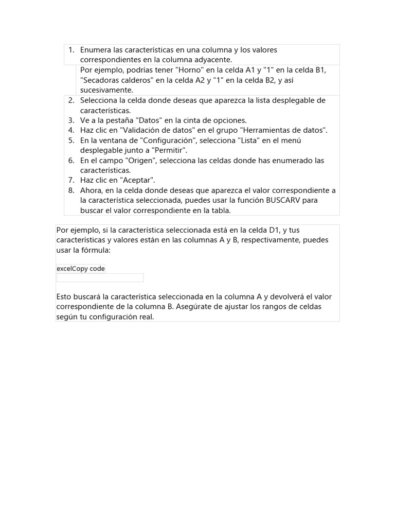 Enumera Las Características en Una Columna y Los Valores ...