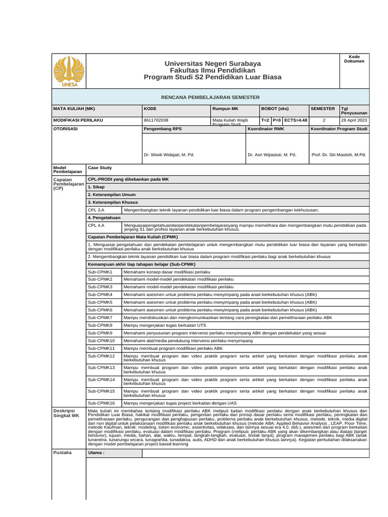 Rps Modifikasi Perilaku | PDF