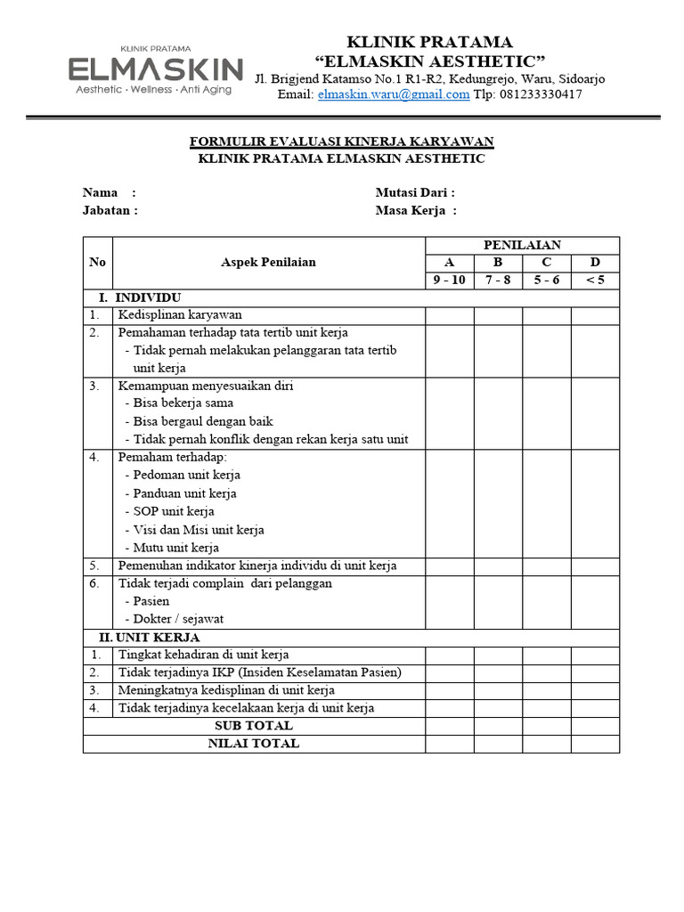 Formulir Evaluasi Kinerja Karyawan | PDF Formulir Evaluasi Kinerja Karyawan | PDF