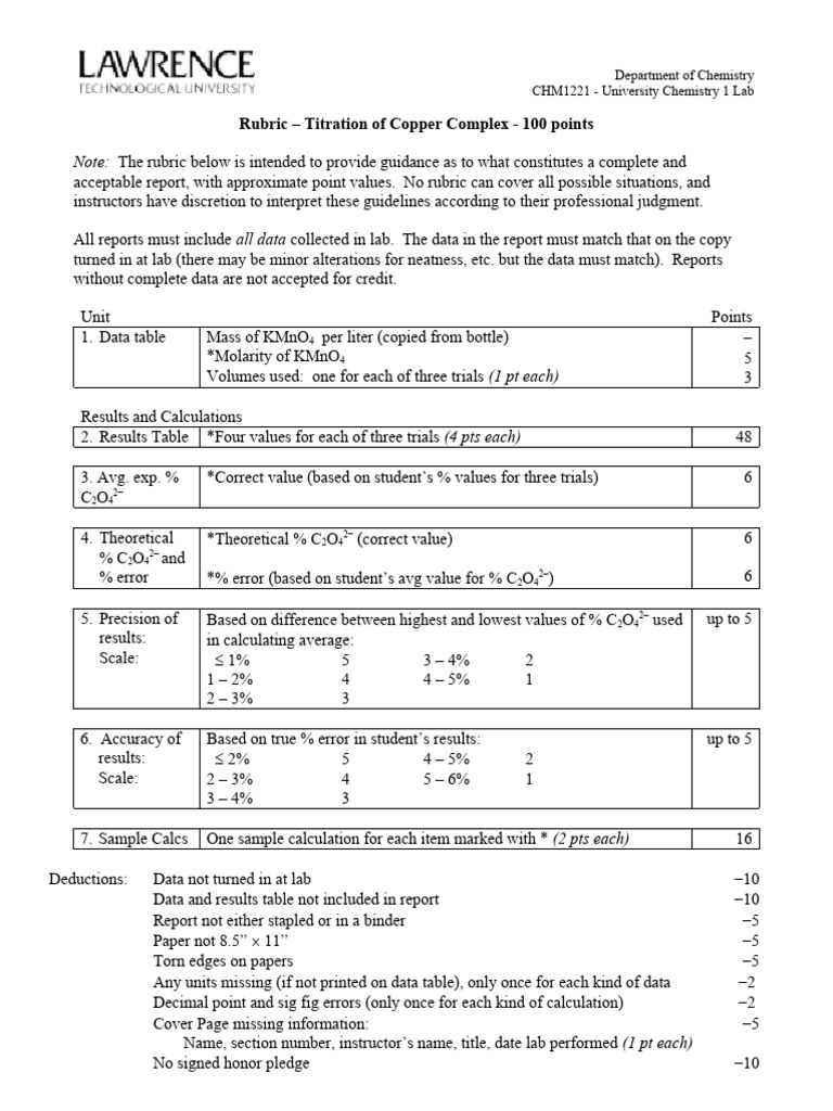 Titration of Cu Complex Rubric 2019.01.21-1 | PDF | Significant Figures ...