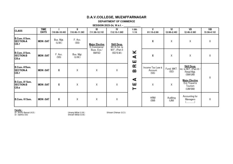 Time Table 2023-24 B.com. | PDF