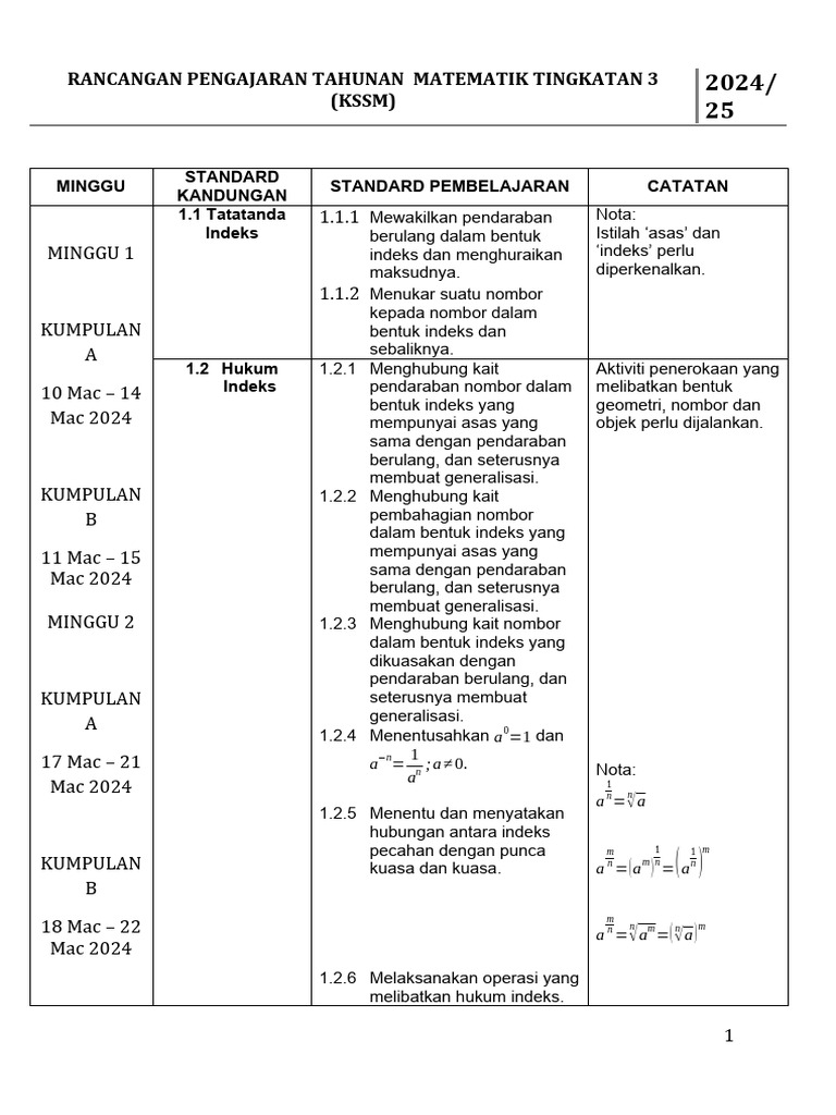 RPT 2024 Matematik Tingkatan 3 KSSM | PDF