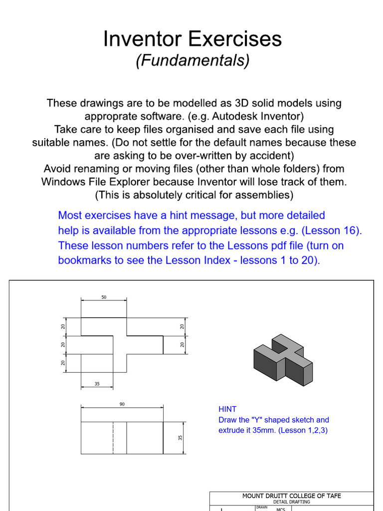 Inventor Exercises for 3D Modeling | PDF | Building Materials | Metals