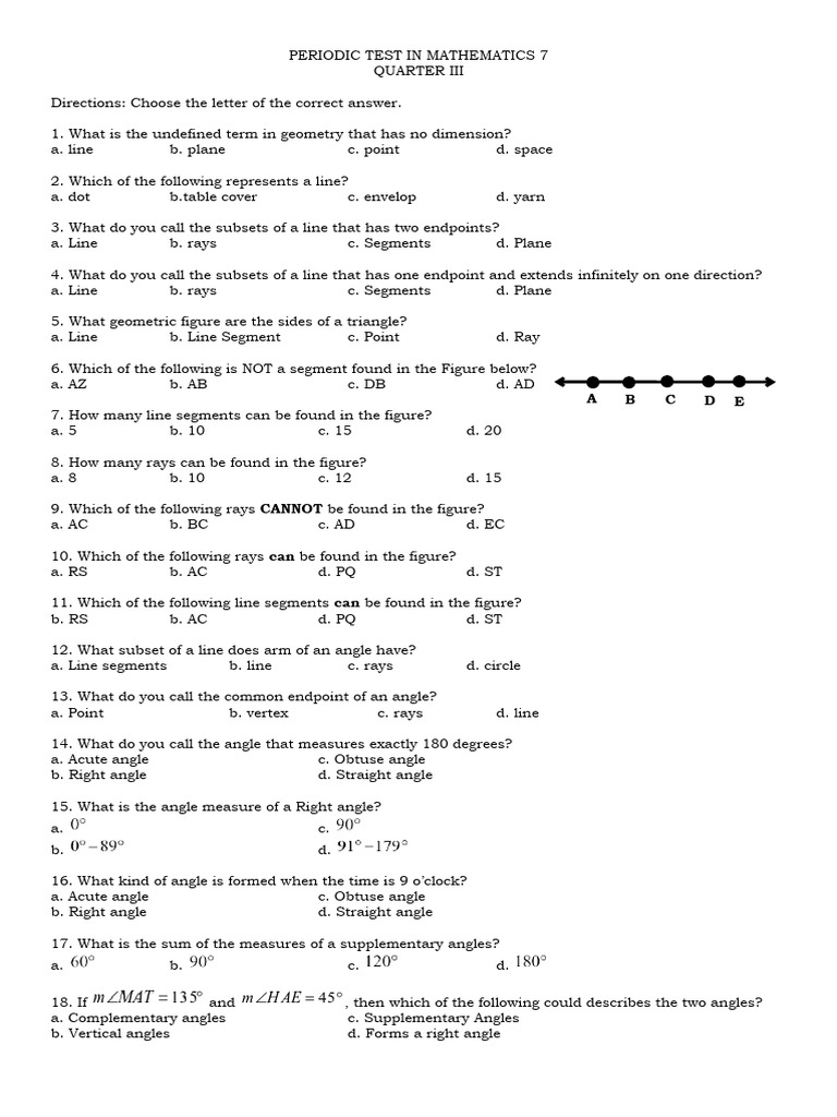 Mathematics 7 | PDF | Line (Geometry) | Angle
