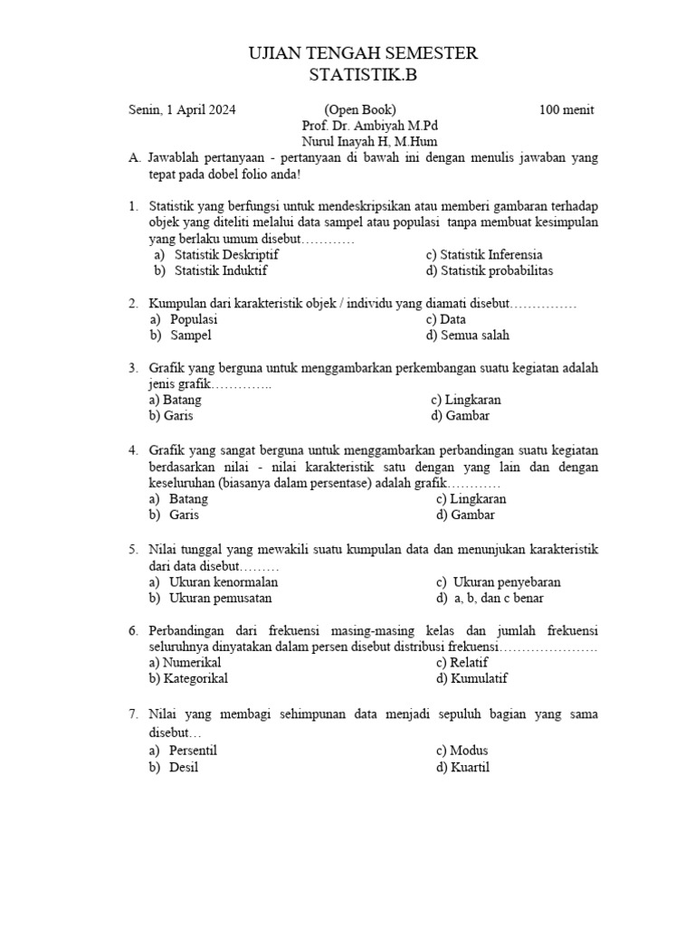 Soal UTS - STK.B.2024 | PDF