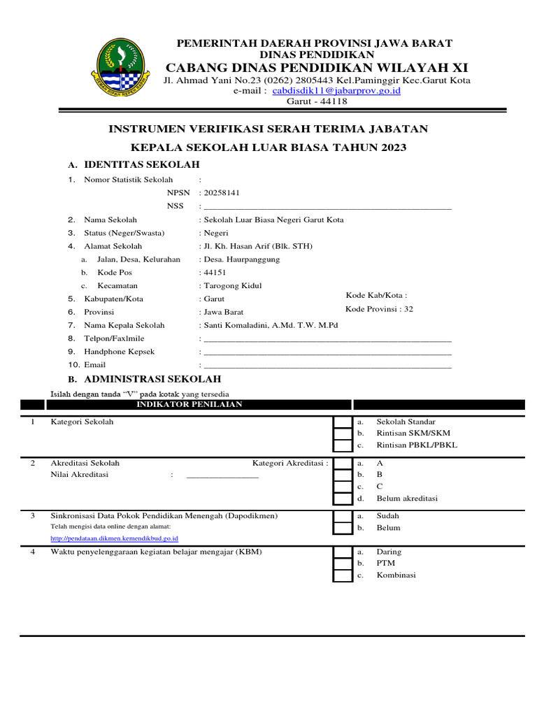 Verifikasi Serah Terima Jabatan SLB 2023 | PDF