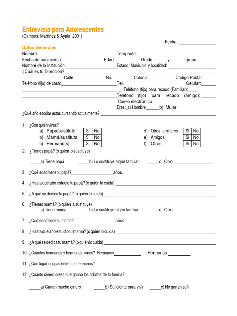 Entrevista para Adolescentes | PDF