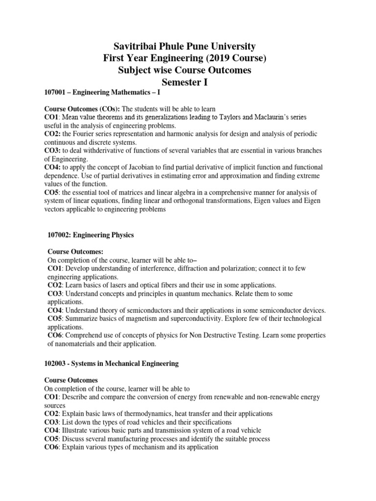 Fe Course Outcomes | PDF | Force | Mathematical Analysis
