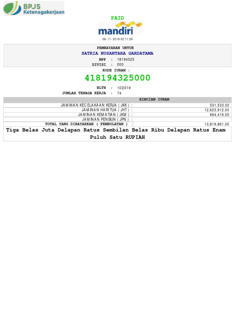 Satria Nusantara Gardatama: Tiga Belas Juta Delapan Ratus Sembilan ...