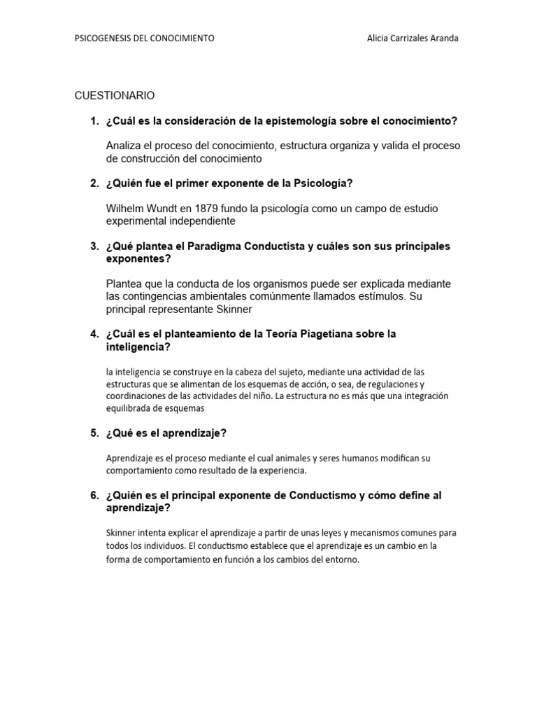 Psicogenesis Del Conocimiento | PDF | Pensamiento | Aprendizaje