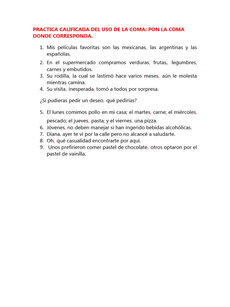 Práctica de La Coma - Reyna Chávez | PDF