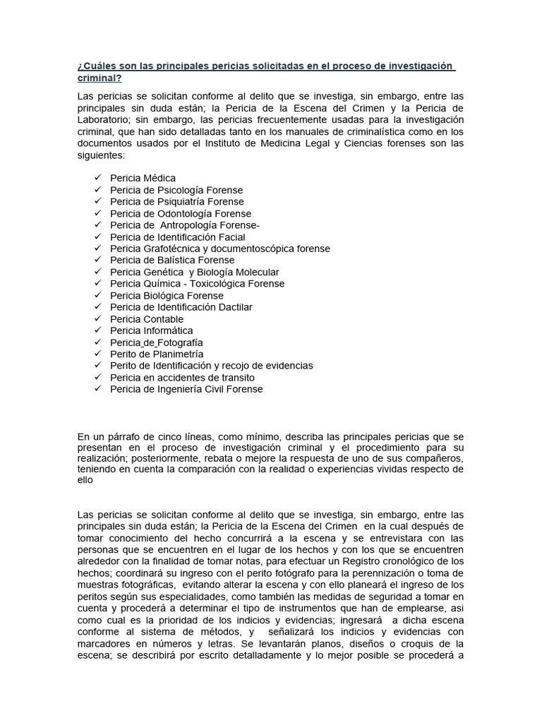 Principales Pericias en Investigación Criminal | PDF | Ciencia forense ...
