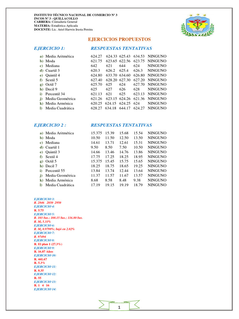 Ejercicios de Estadística Aplicada | PDF