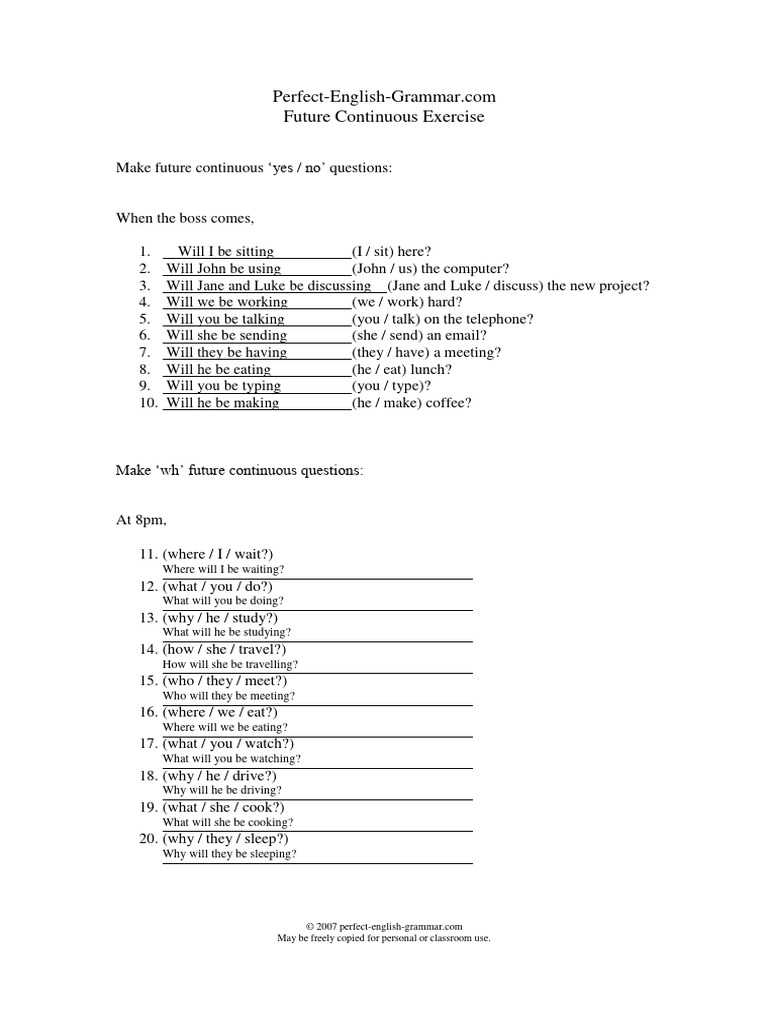 Future Continuous Questions Practice | PDF