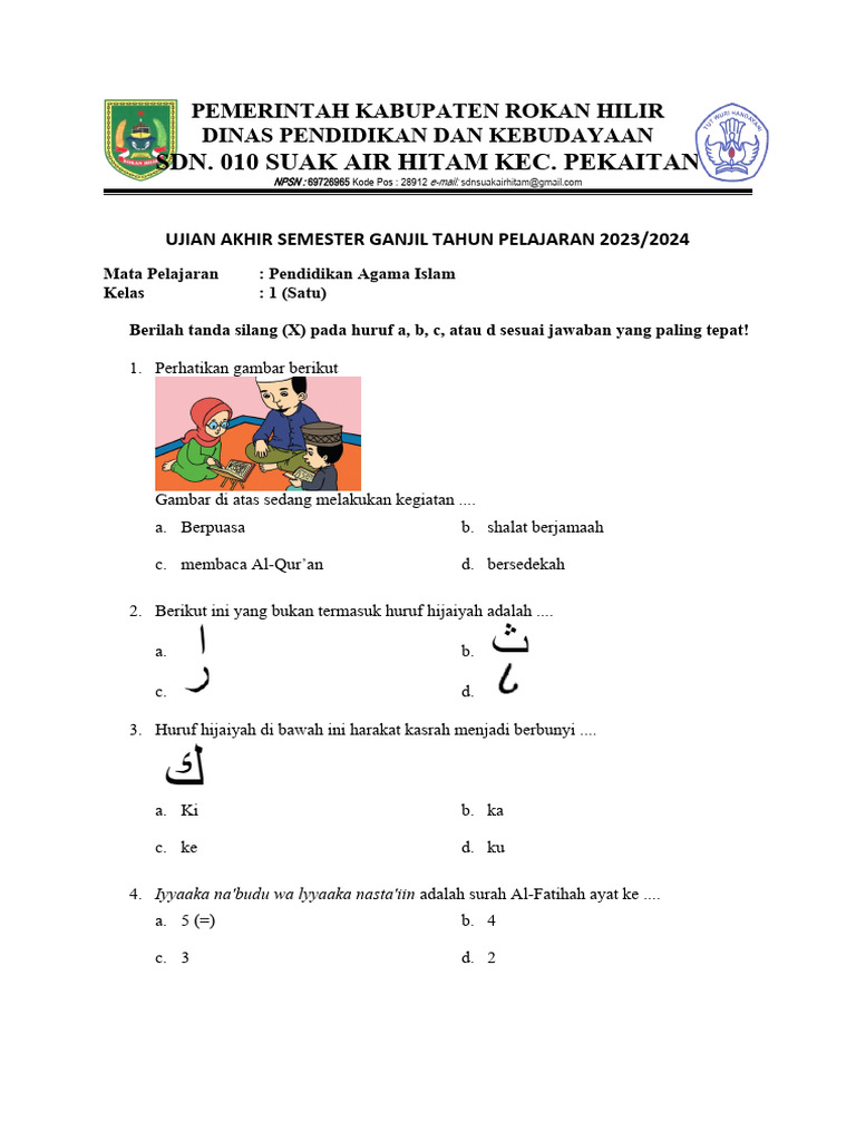 Soal SAS Kelas 1 Semester 1 | PDF