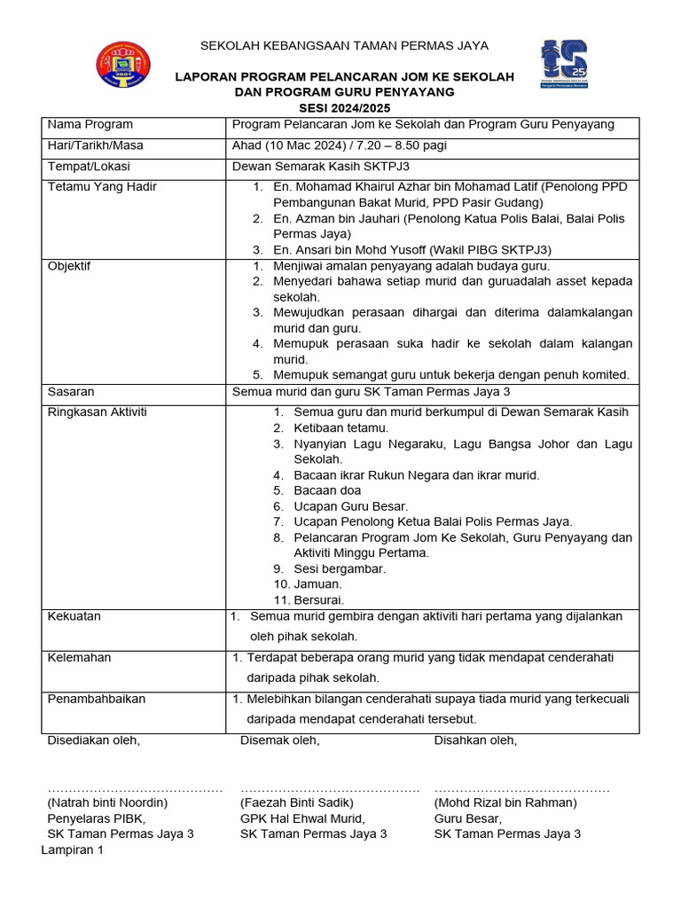 Laporan Program Jom Ke Sekolah Dan Guru Penyayang 2024 | PDF