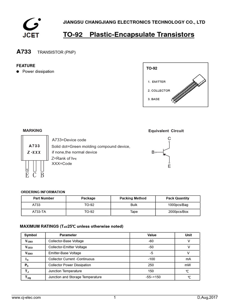 TO-92 Plastic-Encapsulate Transistors: Jiangsu Changjiang Electronics ...