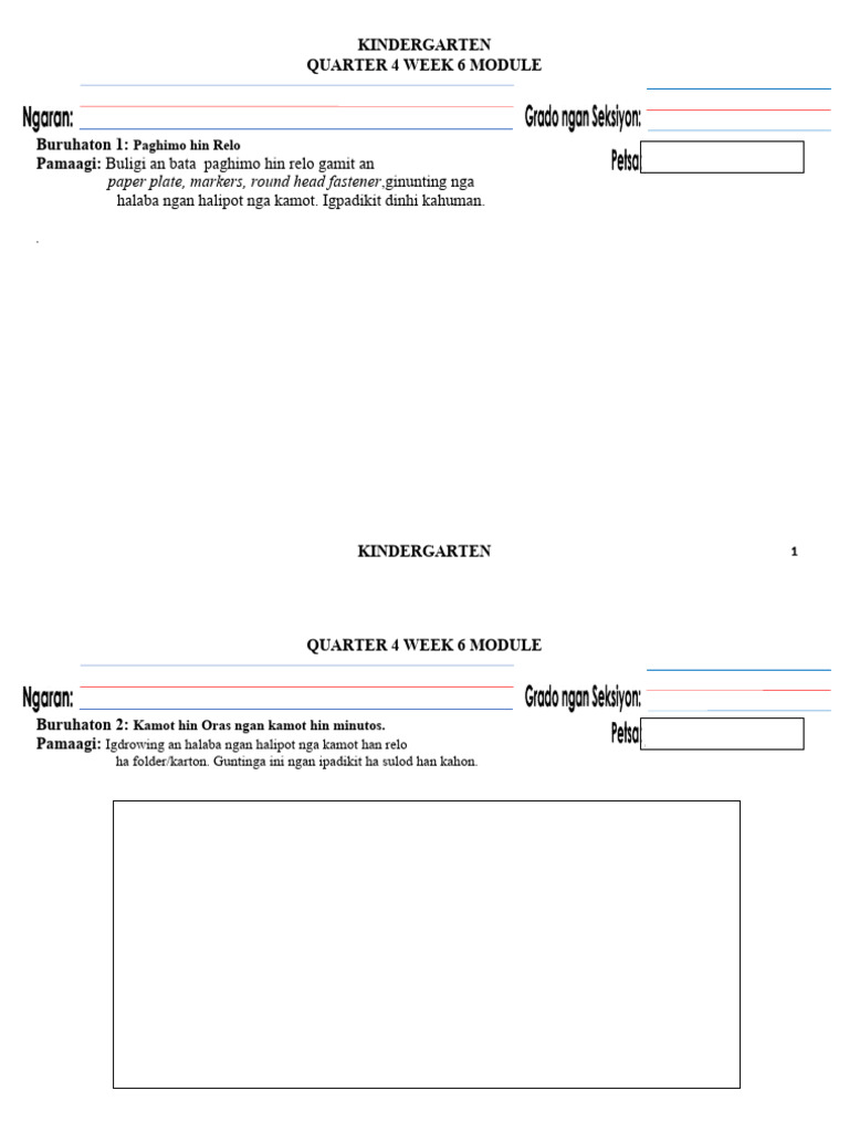 Kindergarten - Q4 - Week 6 - Activity Sheets - Refined | PDF