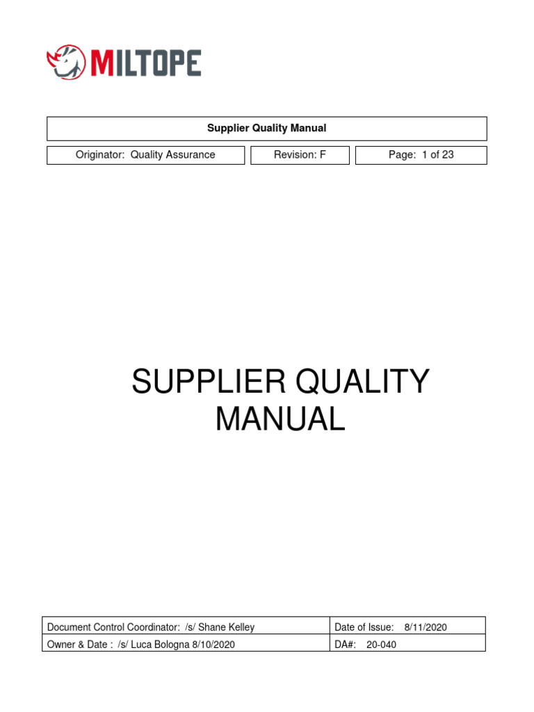 Supplier Quality Manual Rev F | Download Free PDF | Supply Chain | Iso 9000